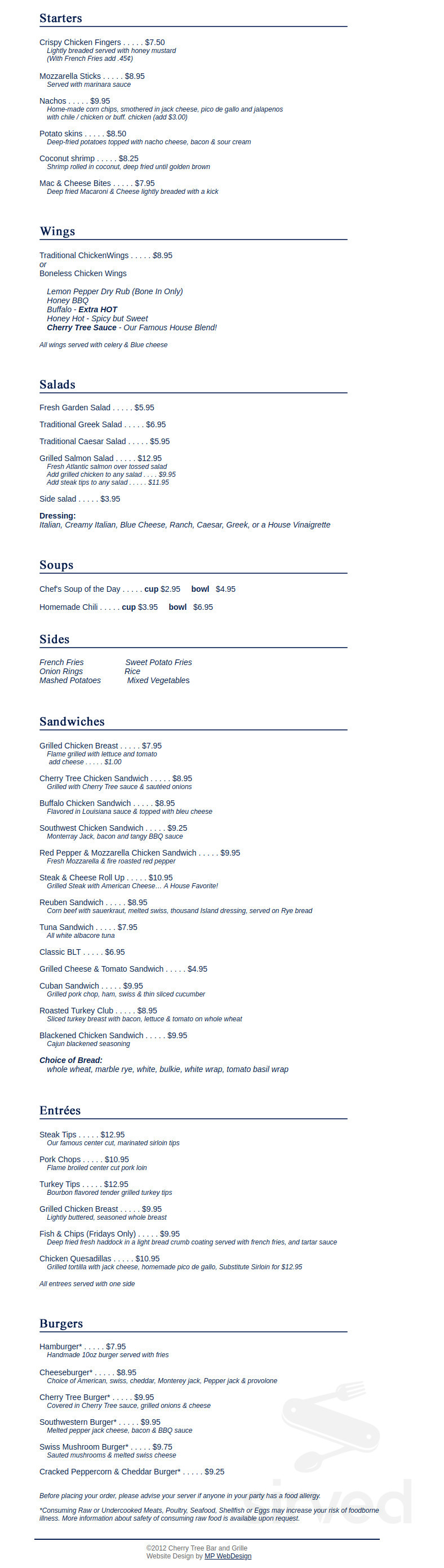 Menu for Cherry Tree in Newton, Massachusetts, United States