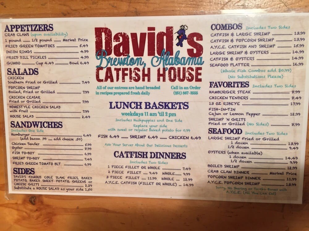 David s Catfish House Brewton Menus In Brewton Alabama United States
