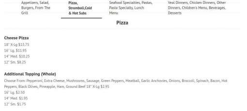 Menu for Two King's Pizzeria in Tamaqua, PA | Sirved