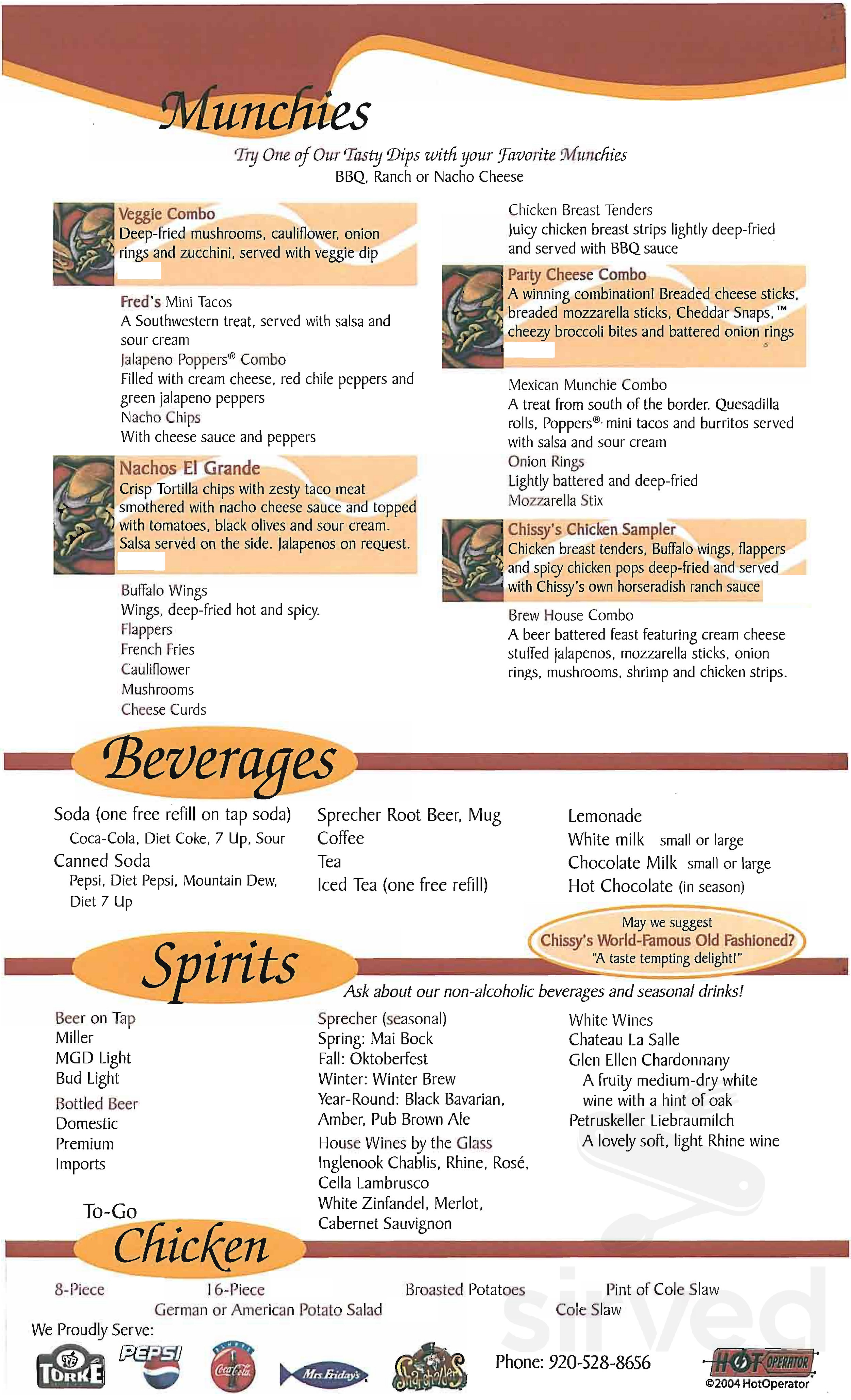 Chissy's Pub & Grill menu in Waldo, Wisconsin, USA