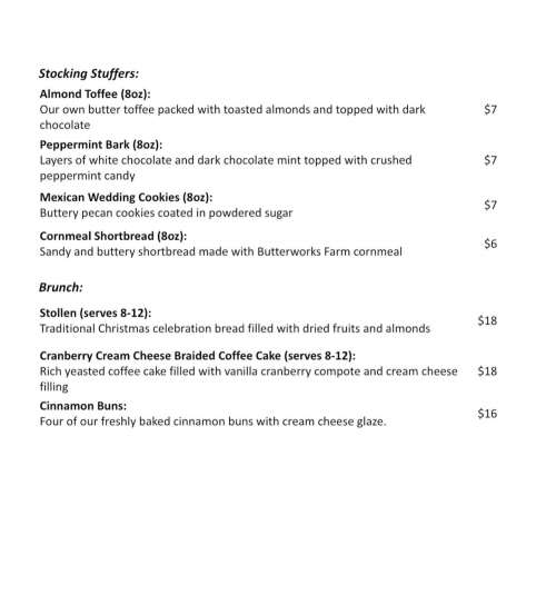Birchgrove Baking menu in Montpelier, Vermont, USA