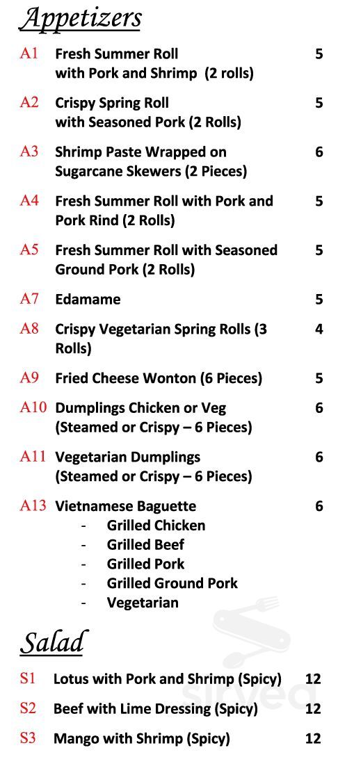 Tan Lac Vien Vietnamese Bistro menu in Pittsburgh, Pennsylvania, USA