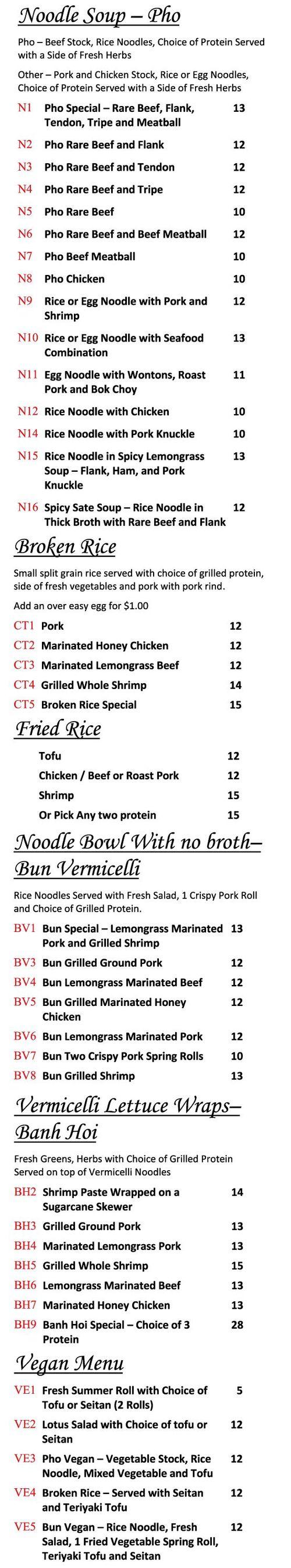 Tan Lac Vien Vietnamese Bistro menu in Pittsburgh, Pennsylvania, USA