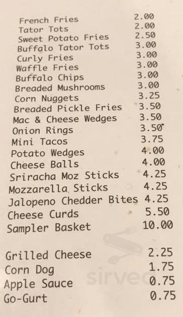 Sandy's Bar menu in Emery, South Dakota, USA