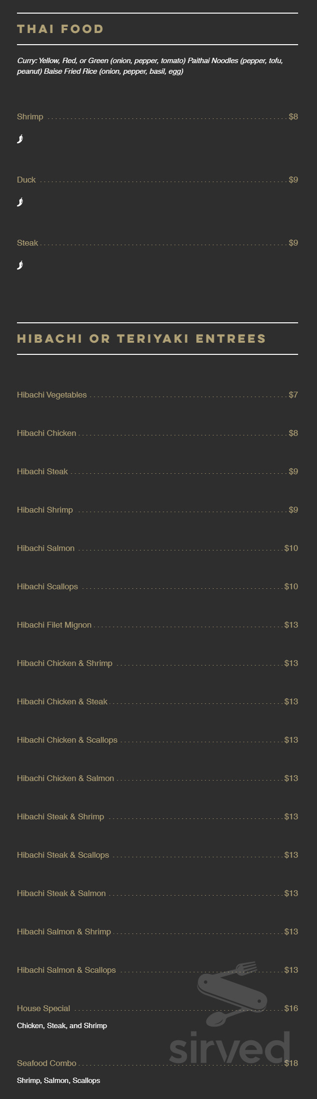 Wasabi Fusion menu in Beckley, West Virginia, USA