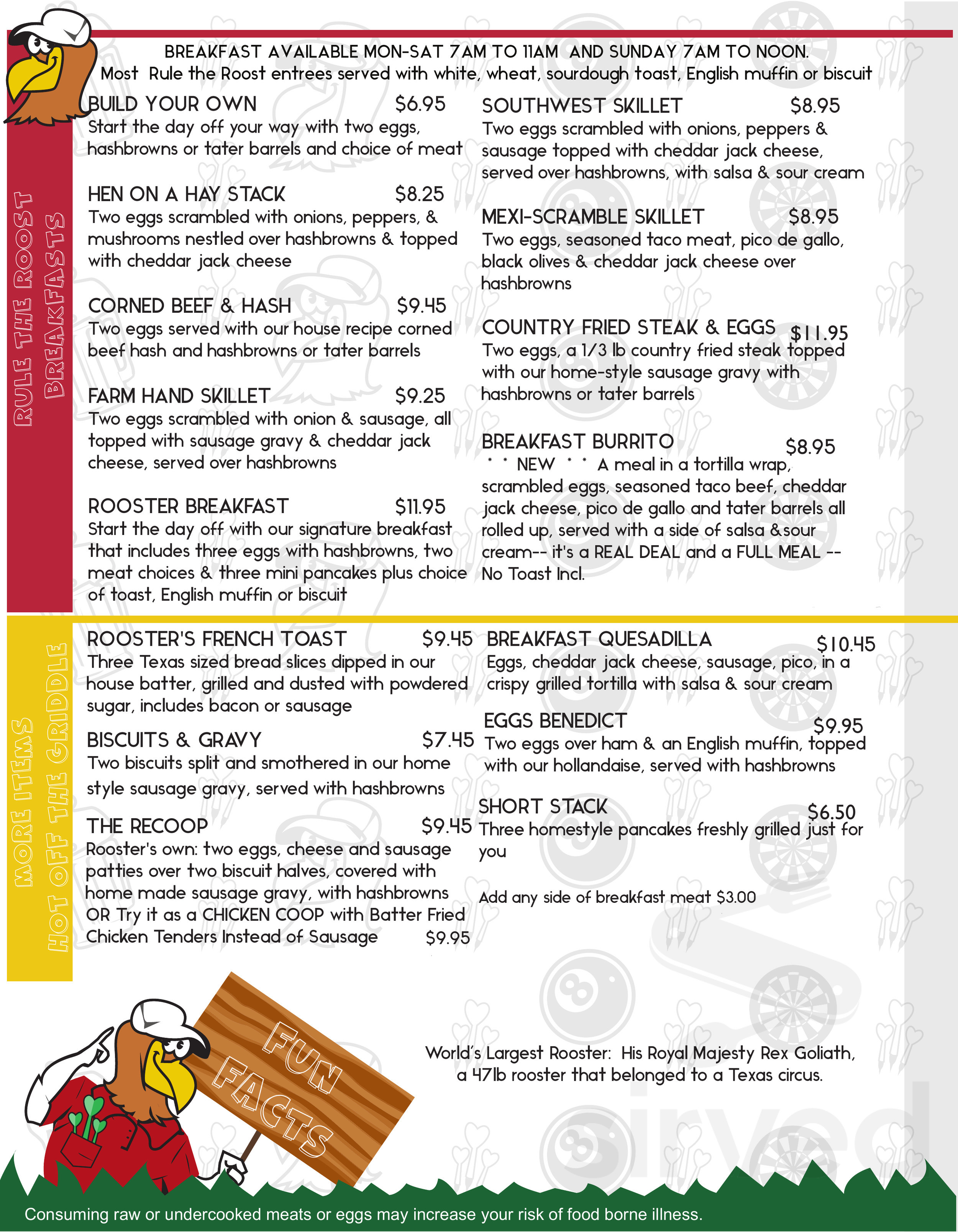 Rooster's Barn & Grill menu in Rochester, Minnesota, USA