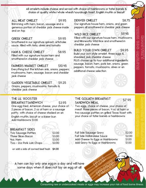 Rooster's Barn & Grill menu in Rochester, Minnesota, USA