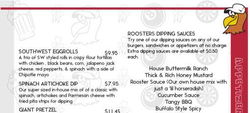 Menu for Rooster's Barn & Grill in Rochester, MN | Sirved