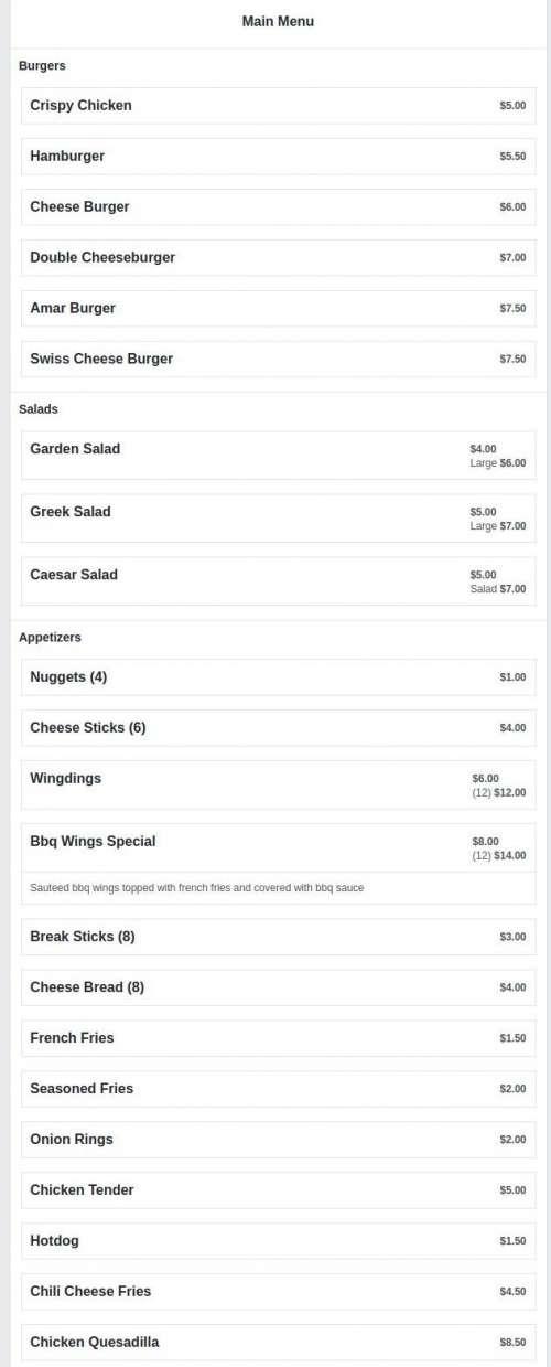 Amar Pizza menu in Hamtramck, Michigan, USA