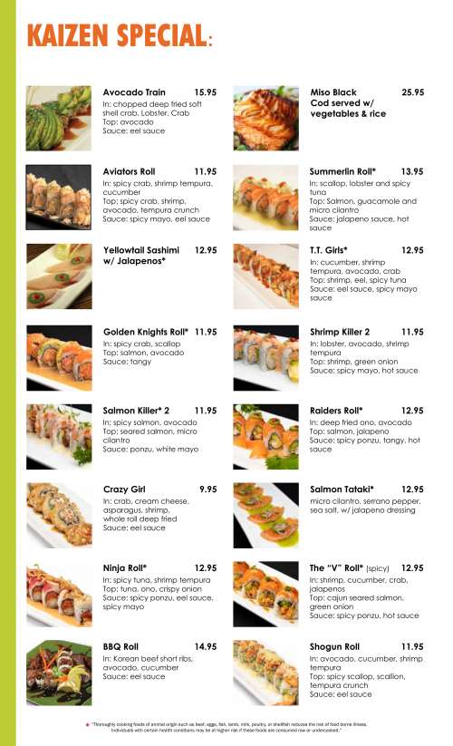 KAIZEN REVOLVING SUSHI menu in Las Vegas, Nevada, USA