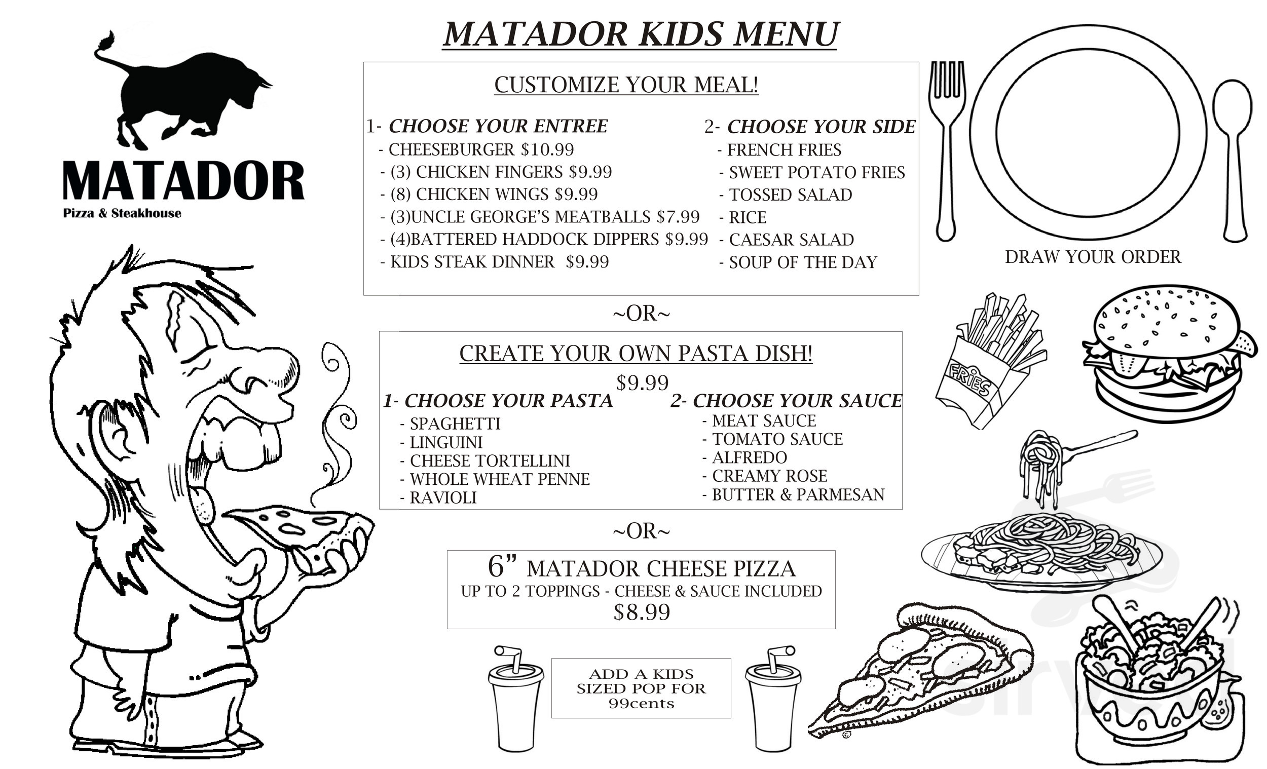 Matador Pizza menu in Calgary, Alberta, Canada