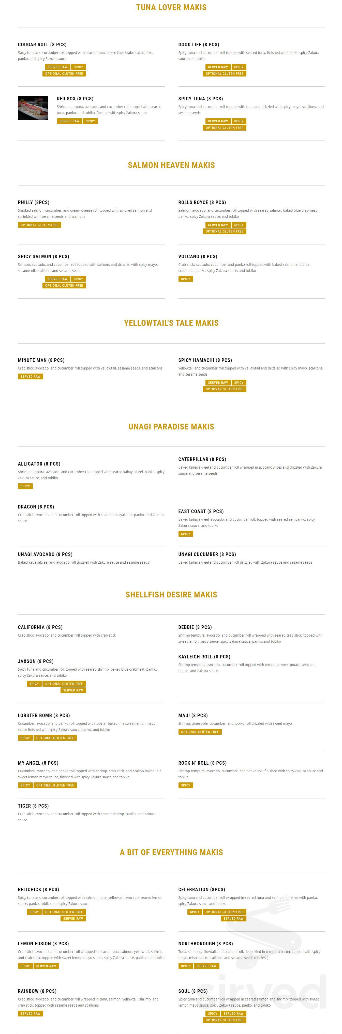 Menu - Northborough MA's Yama Zakura | Sirved