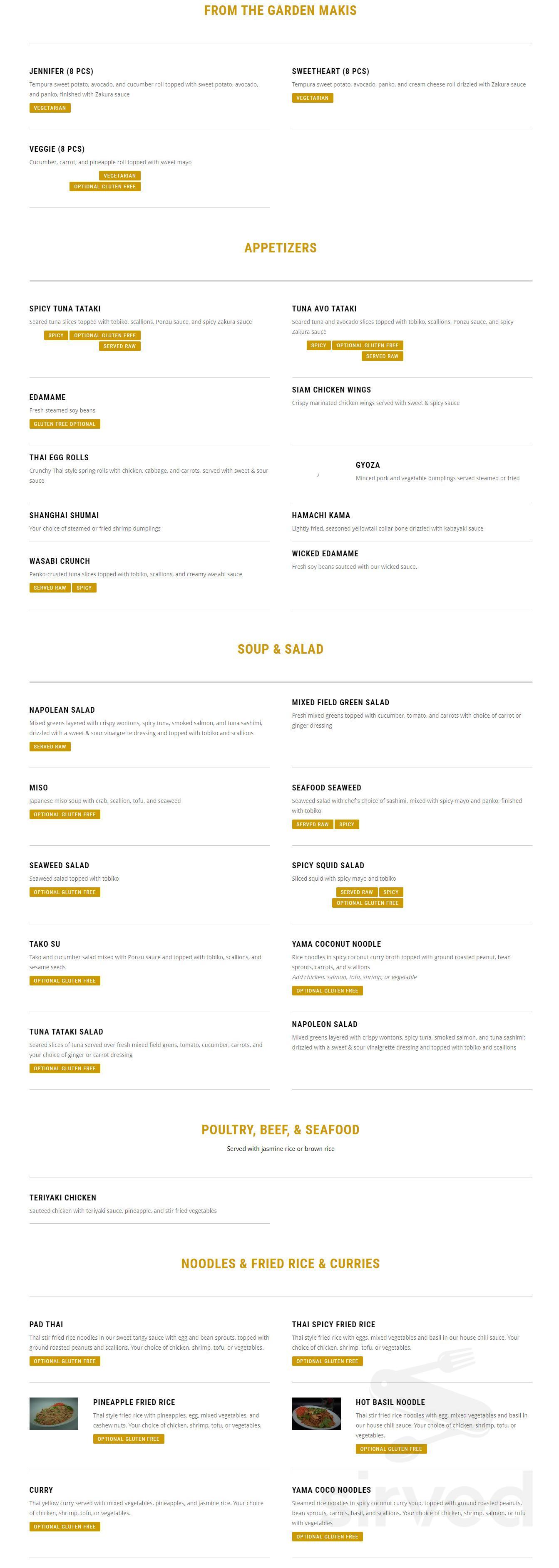 Menu - Northborough MA's Yama Zakura | Sirved