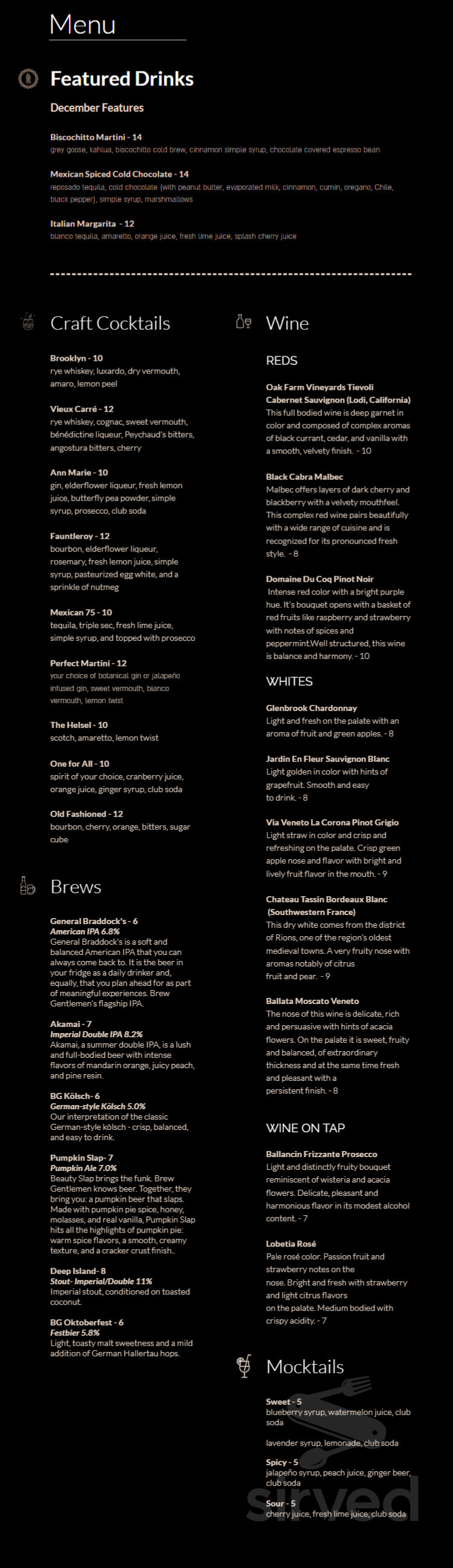 Gamble Mill menu in Bellefonte, Pennsylvania, USA