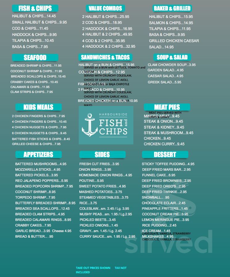 Menu for Harbourside Fish And Chips in Brampton, ON | Sirved