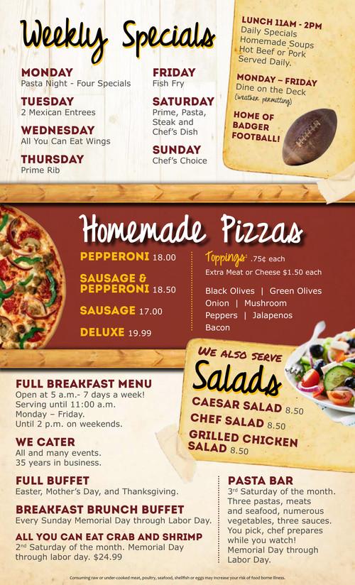 Cameron House menu in Cameron, Wisconsin, USA