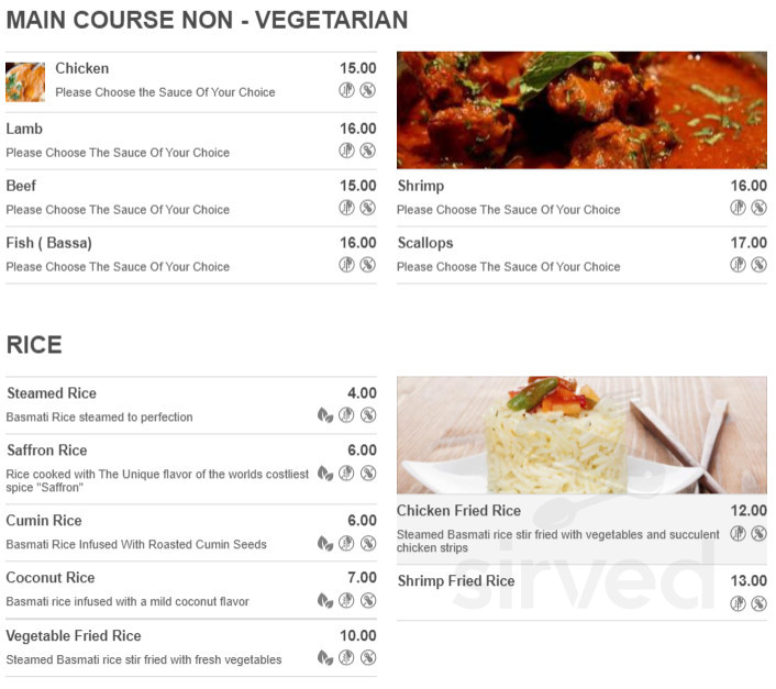 Menu - Prince Albert SK's The Spice Trail And The Lounge Trishna | Sirved