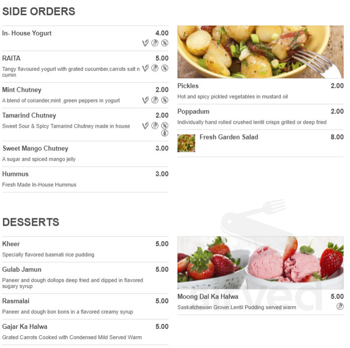 Menu - Prince Albert SK's The Spice Trail And The Lounge Trishna | Sirved