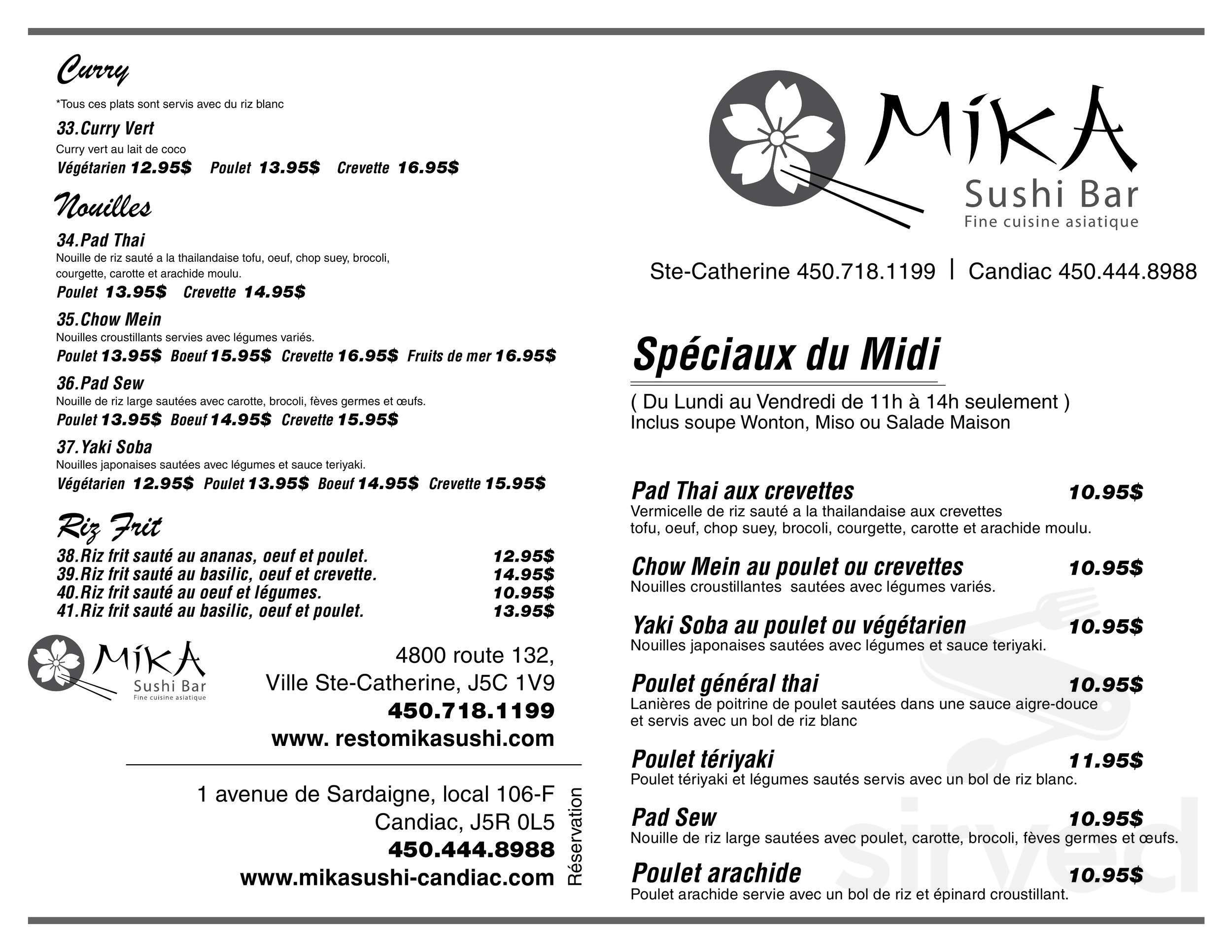 Mika Sushi-Bar menu in Sainte-Catherine, Quebec J5C 1V9, Canada
