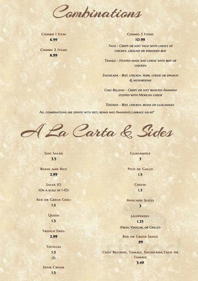 Amanda's Cantina and Fonda menus in Colorado Springs, Colorado, United ...