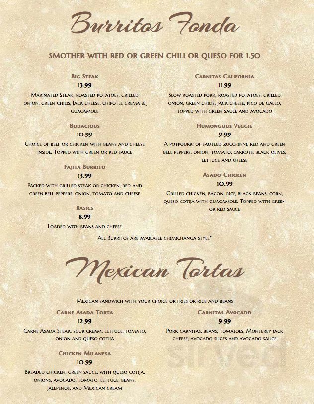 Amanda's Cantina and Fonda menus in Colorado Springs, Colorado, United ...