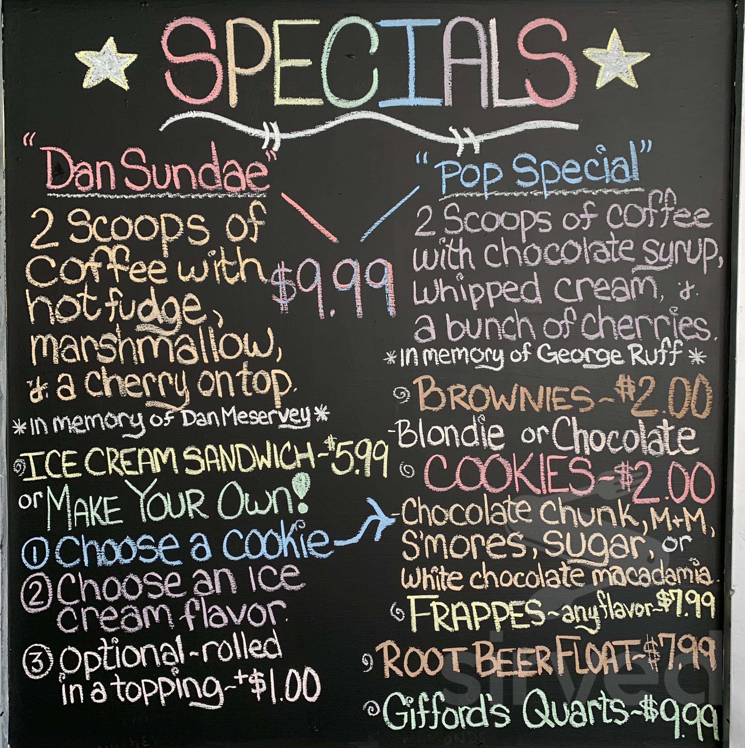 Short 'n' Sweet Ice Cream menu in South Chatham, Massachusetts, USA