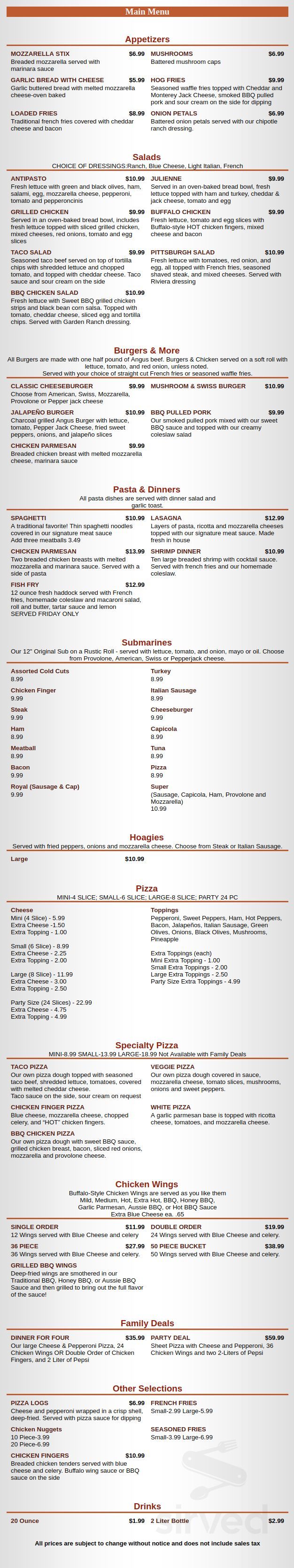 Pizza Pantry menu in Corfu, New York, USA