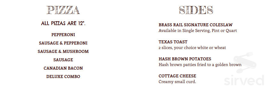 The Brass Rail menu in Grandy, Minnesota, USA