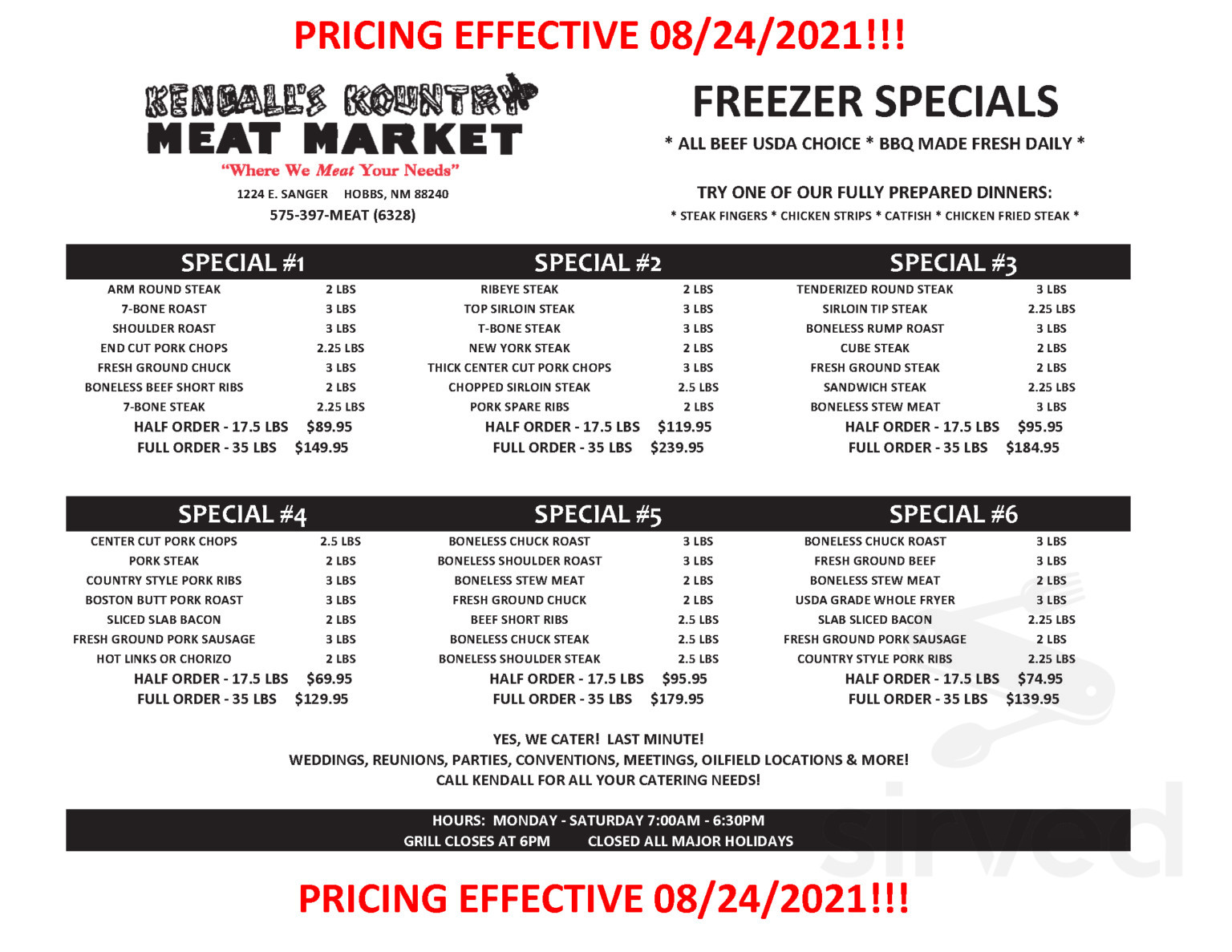 Kendall's Kountry Meat Market menu in Hobbs, New Mexico, USA