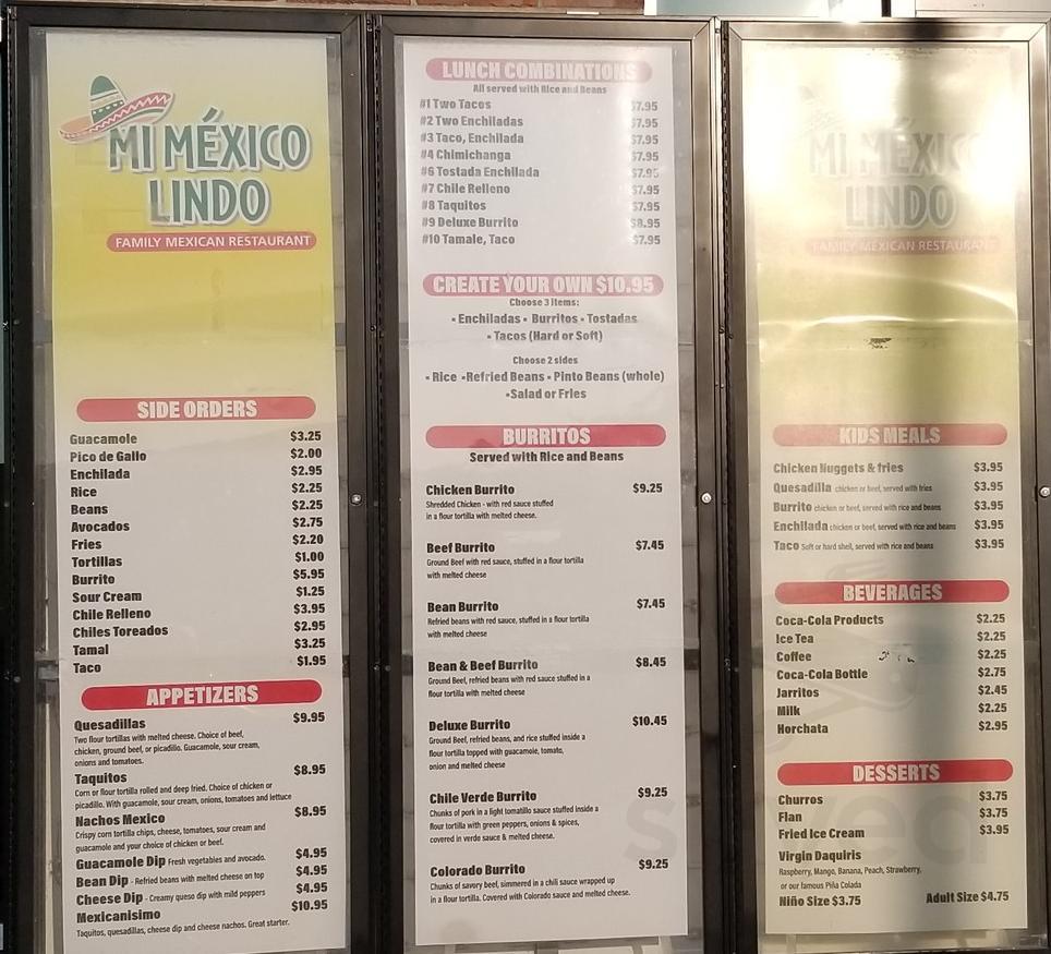 Mi Mexico Lindo menu in Lincoln, Nebraska, USA