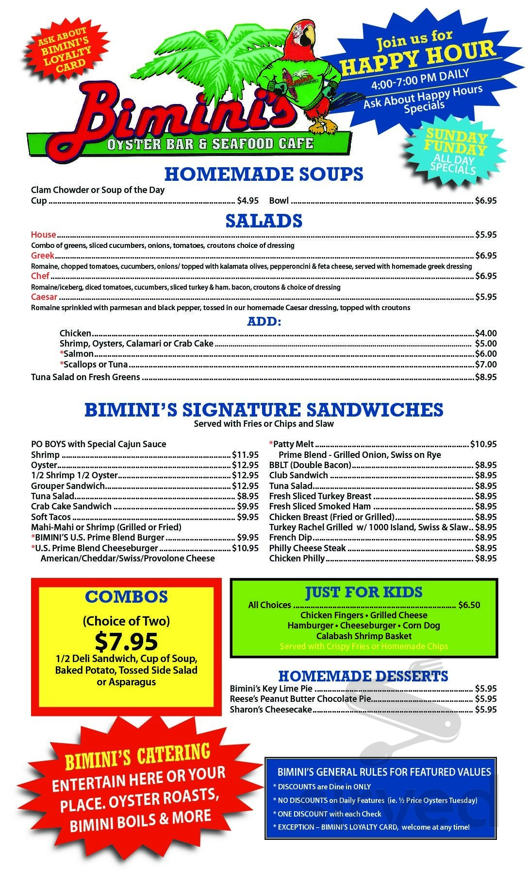 Bimini's Oyster Bar and Seafood Cafe menus in Greenville, South ...