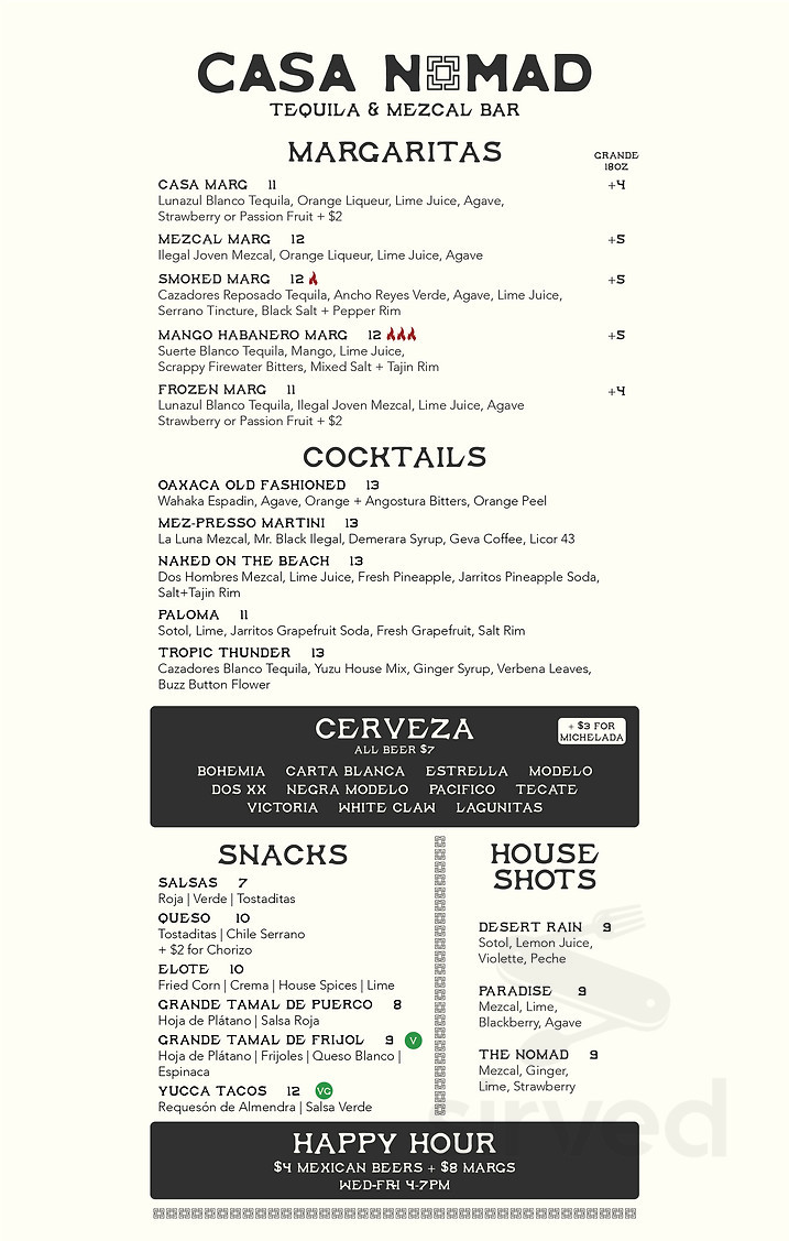 Casa Nomad menu in Houston, Texas, USA