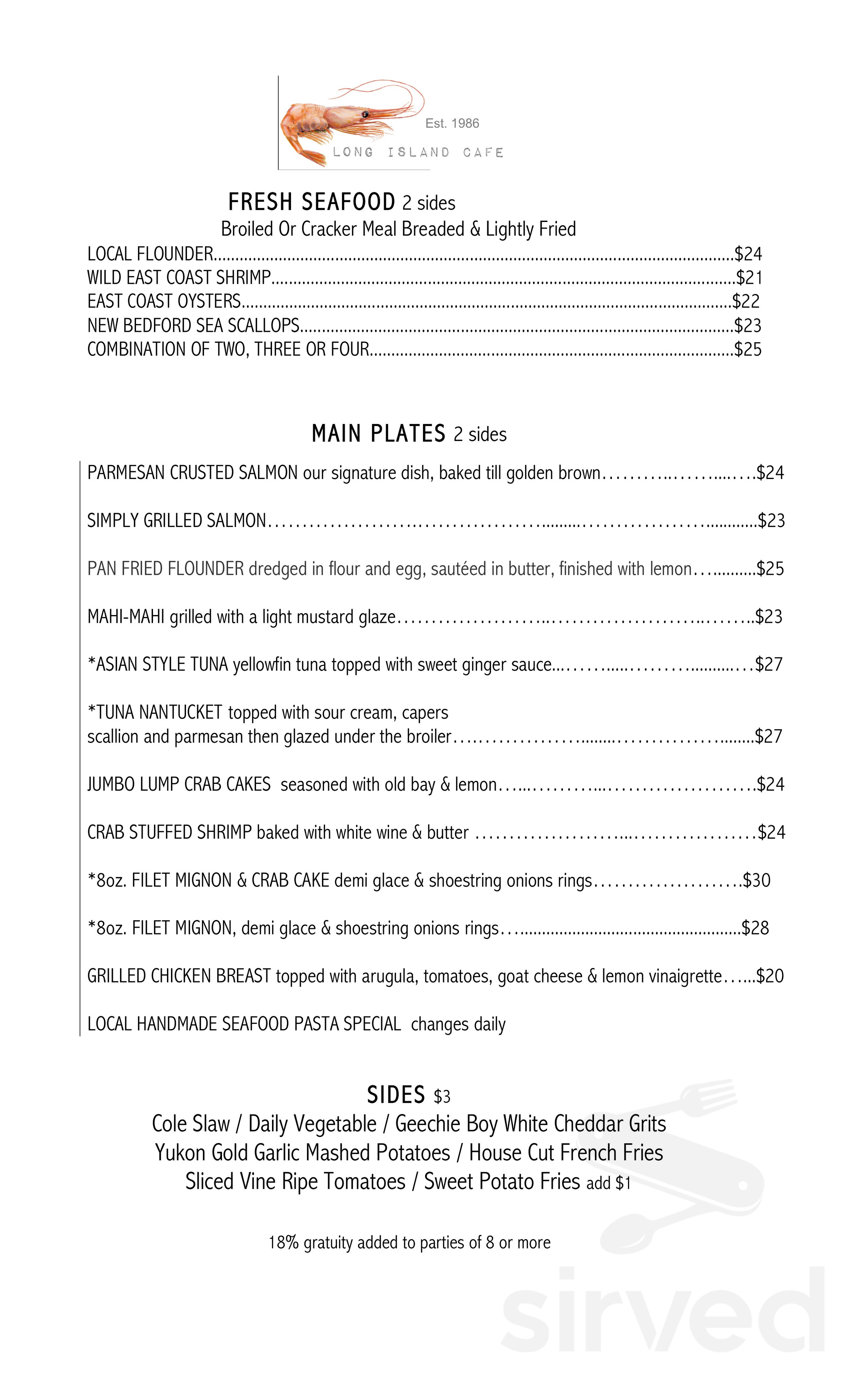 Menu - Isle of Palms SC's Long Island Cafe | Sirved