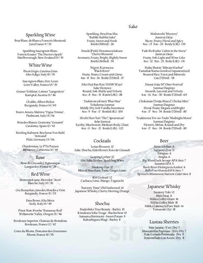 Menu for Acqua Restaurant & Bar in White Bear Lake, MN | Sirved
