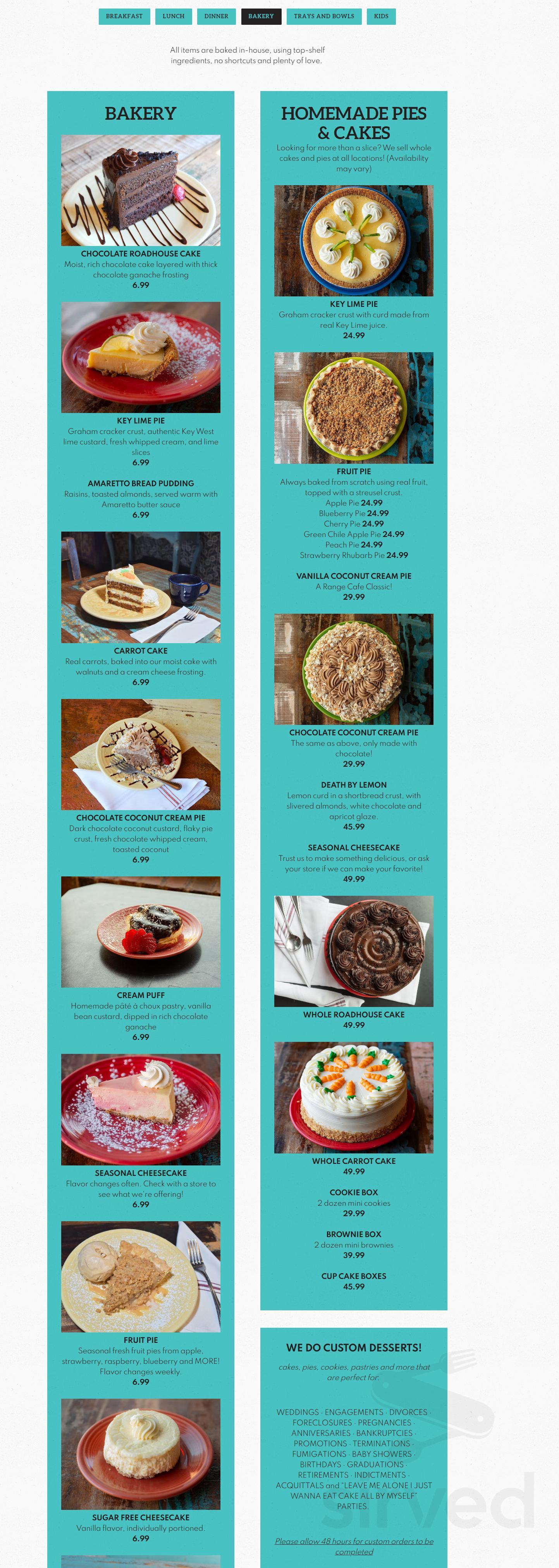 The Range Café menu in Albuquerque, New Mexico, USA