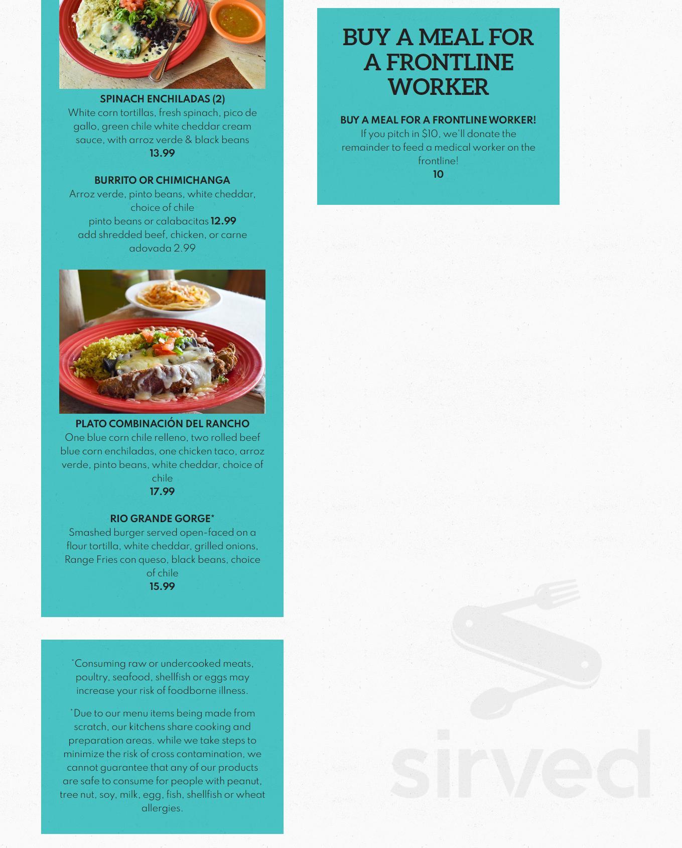 The Range Café menu in Albuquerque, New Mexico, USA