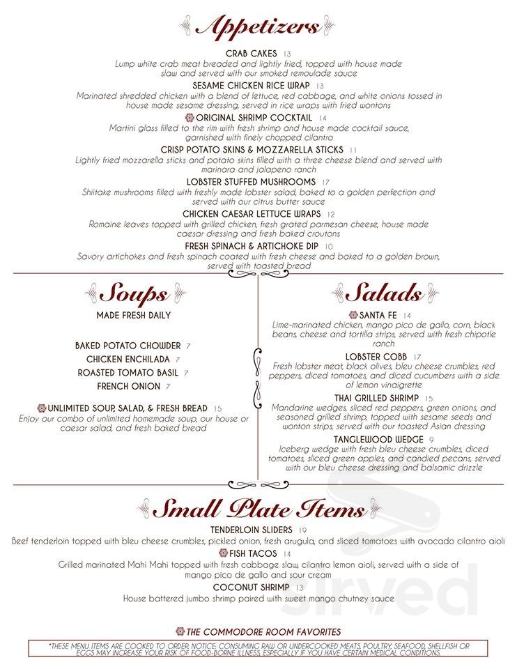 Tanglewood Resort menu in Pottsboro, Texas, USA