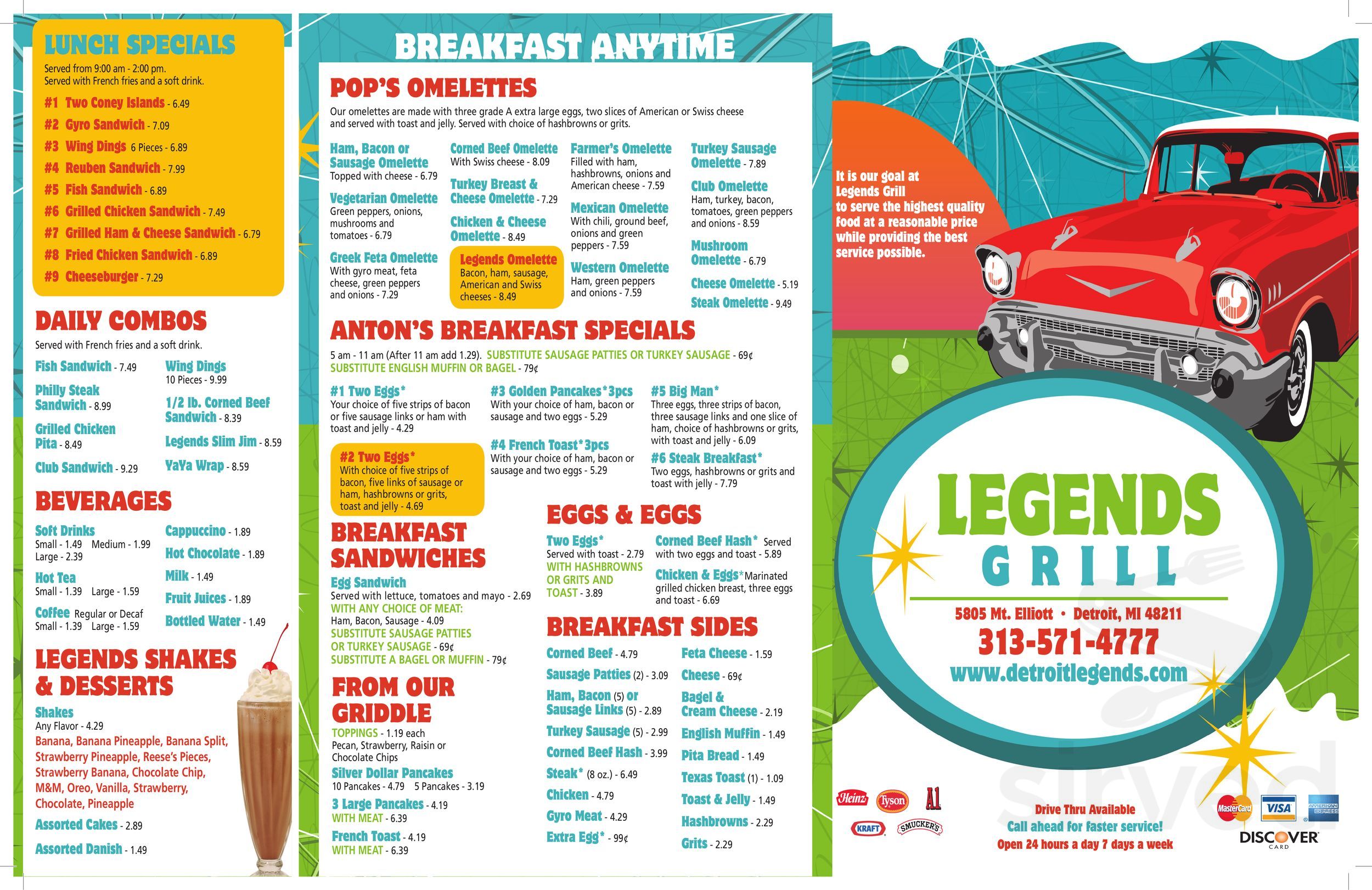 Legends Coney Island menu in Detroit, Michigan, USA