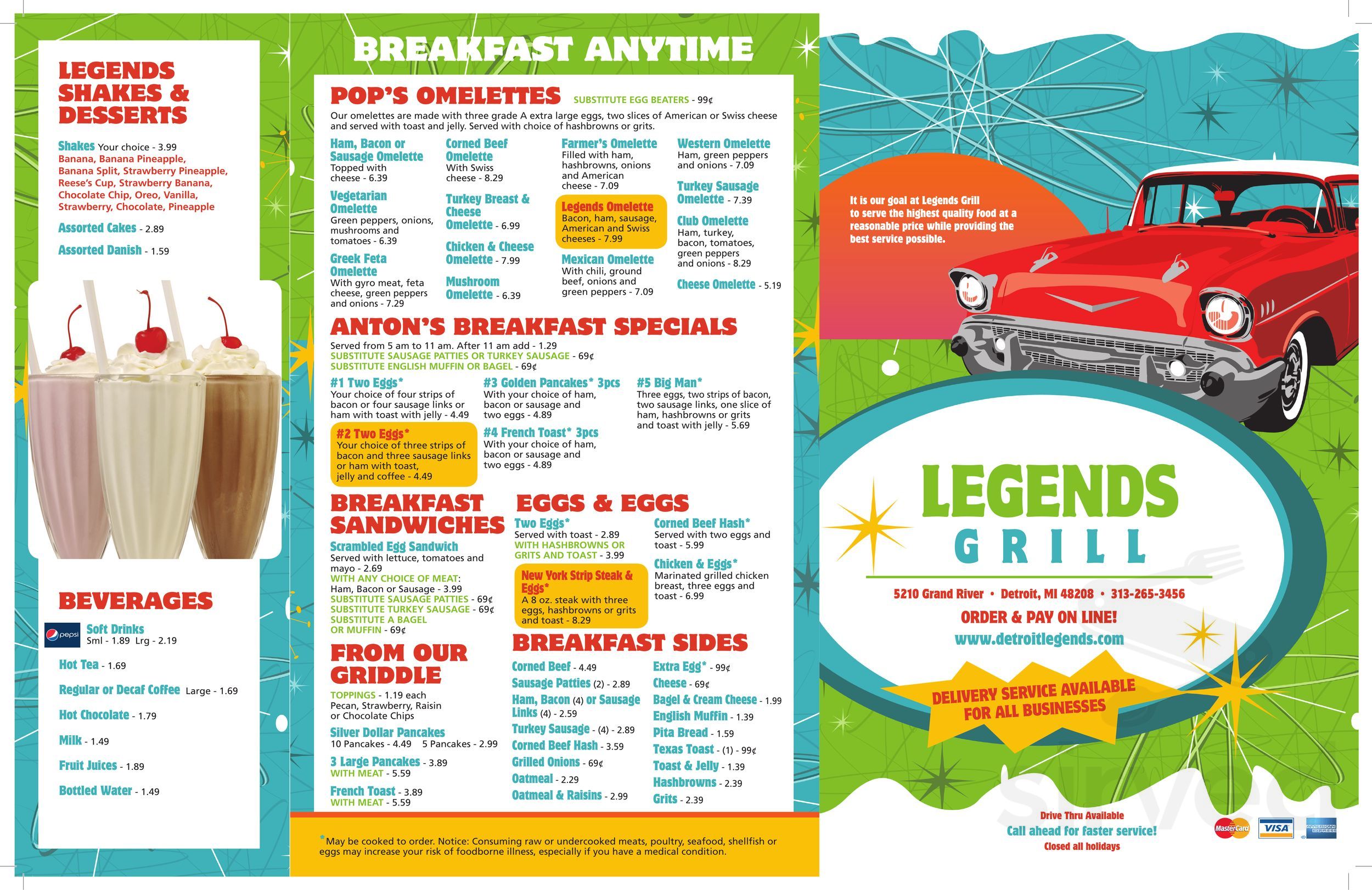 Legends Coney Island menu in Detroit, Michigan, USA