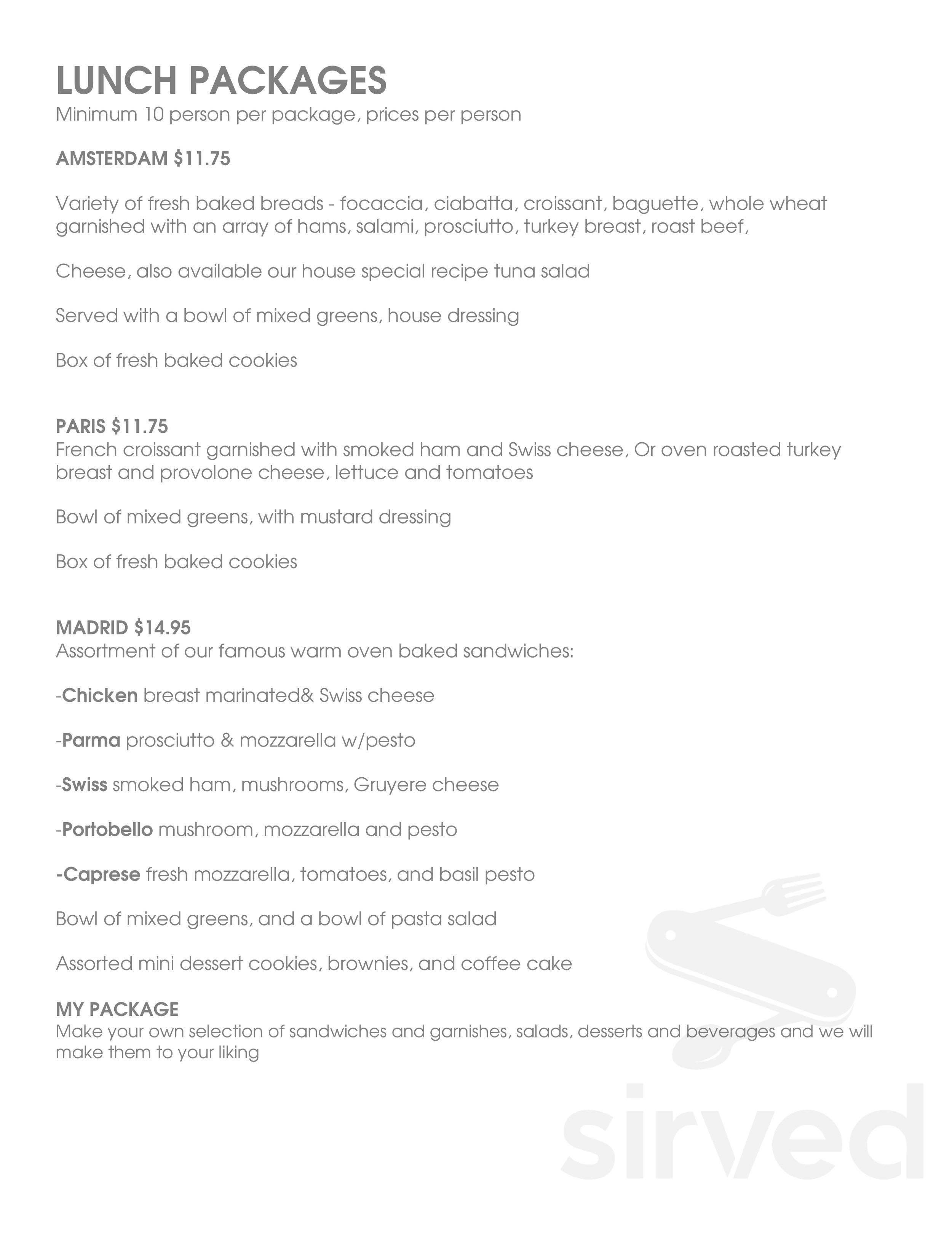 Sacha's Café menu in Miami, Florida, USA