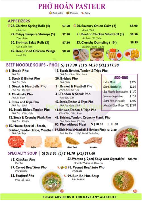 Pho Hoan Pasteur ( Township ) menu in Calgary, Alberta, Canada