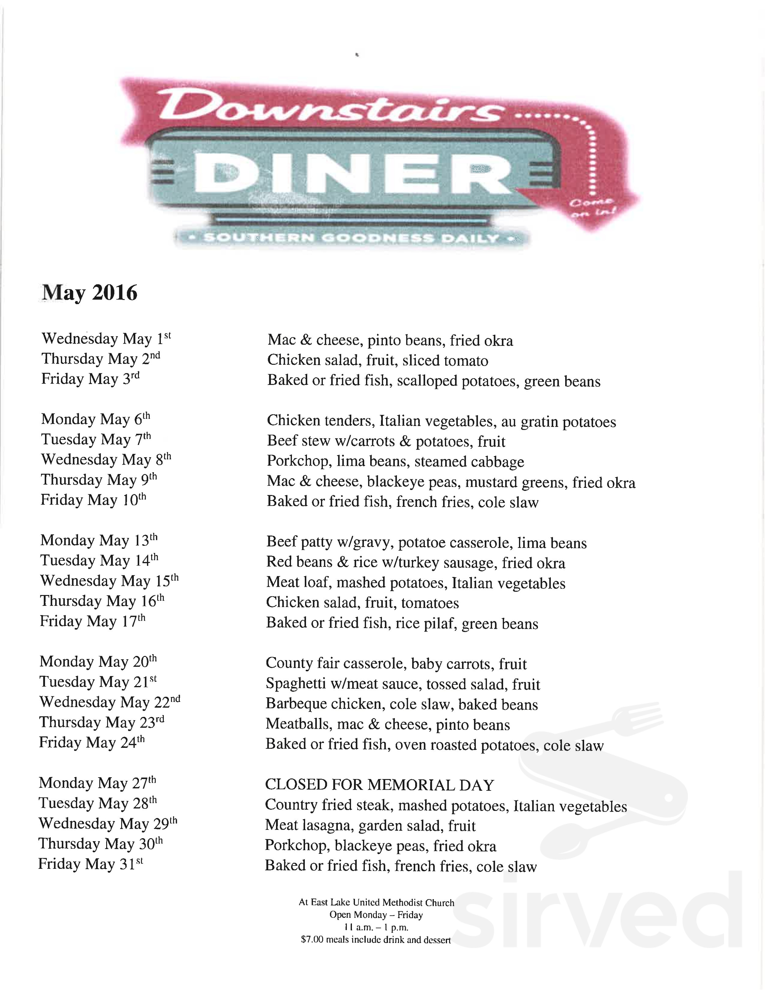 Menu - Birmingham AL's Downstairs Diner | Sirved
