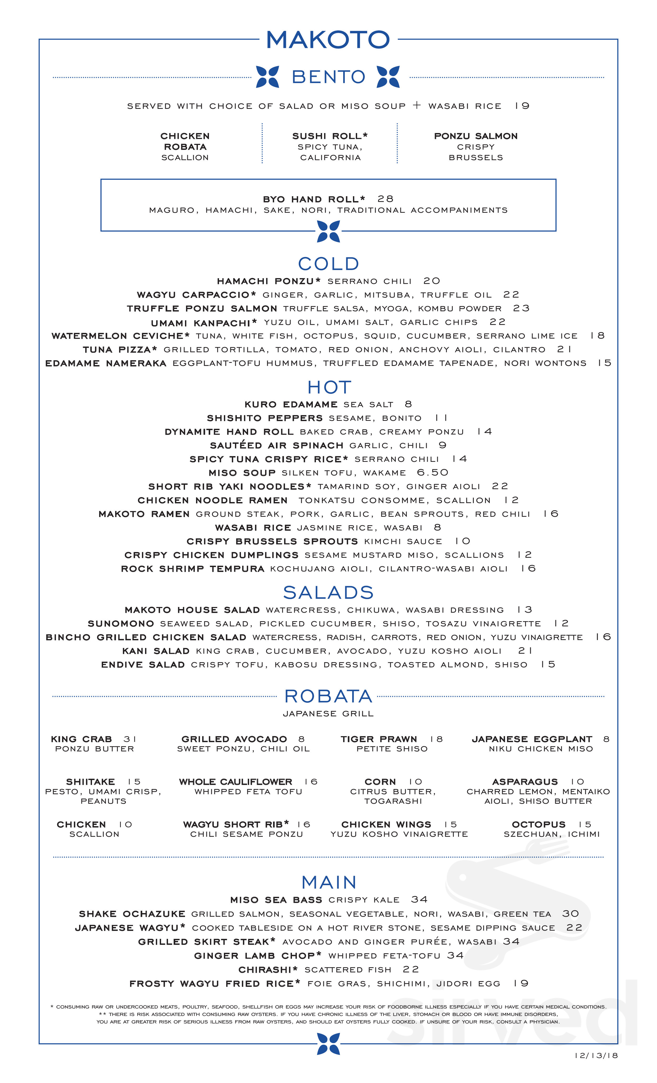 Menu for Makoto in Miami Beach, FL | Sirved