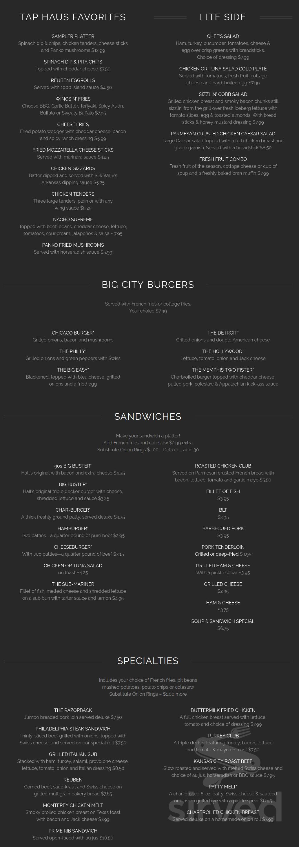 Menu - Fort Wayne IN's Hall's Commissary | Sirved