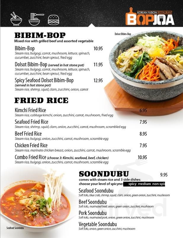 BOP JOA menu in Sachse, Texas, USA