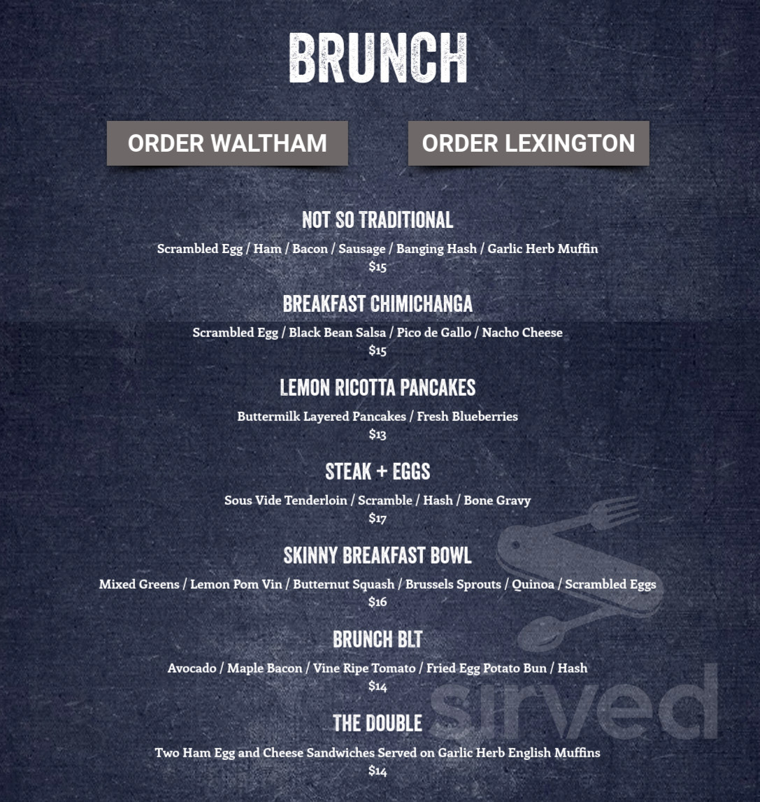 Menu for Craft Food Halls - Revolution Hall in Lexington, MA | Sirved