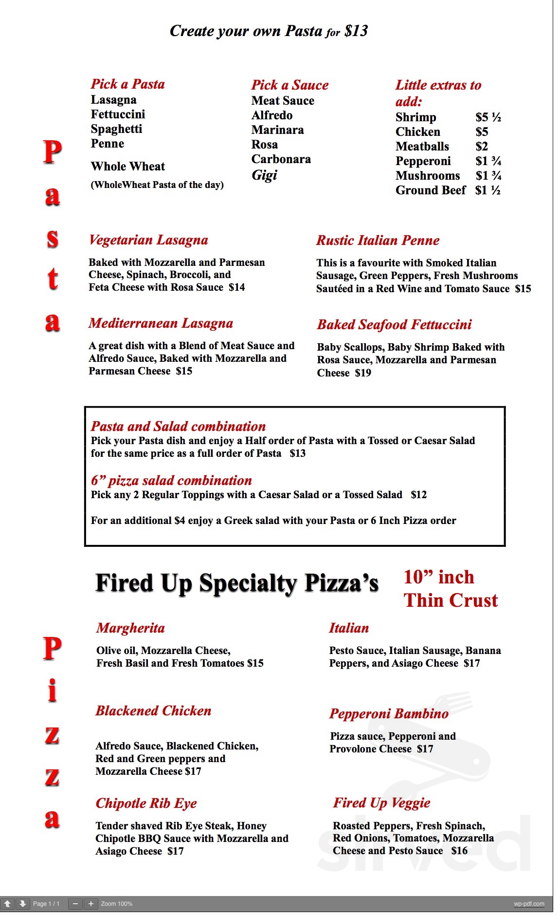 Fired Up Grill menu in Estevan, Saskatchewan, Canada