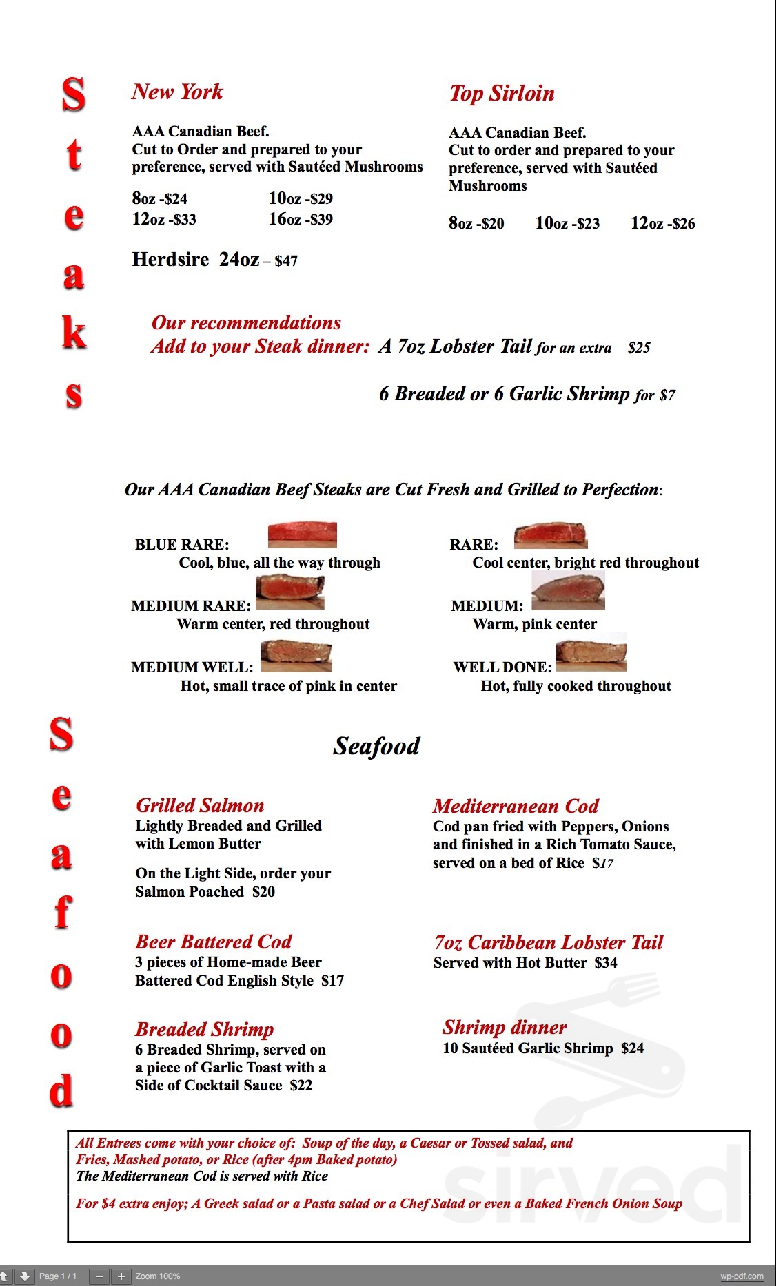Fired Up Grill menus in Estevan, Saskatchewan, Canada