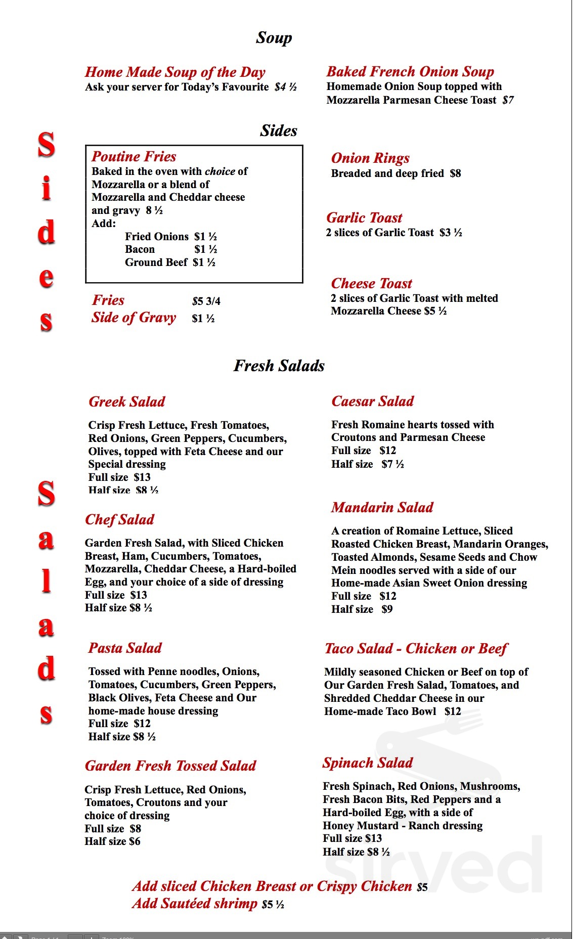 Fired Up Grill menus in Estevan, Saskatchewan, Canada