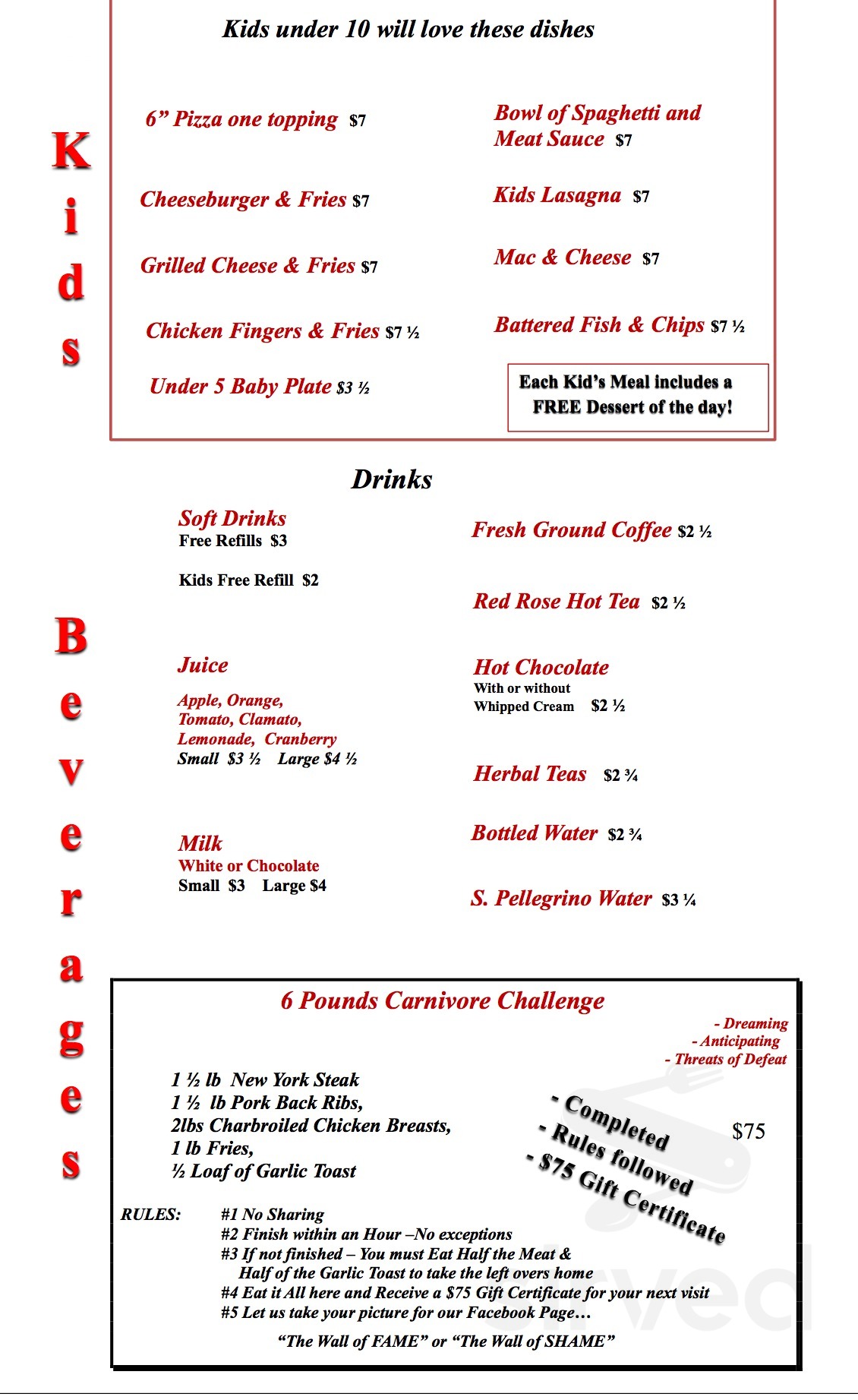 Fired Up Grill menu in Estevan, Saskatchewan, Canada